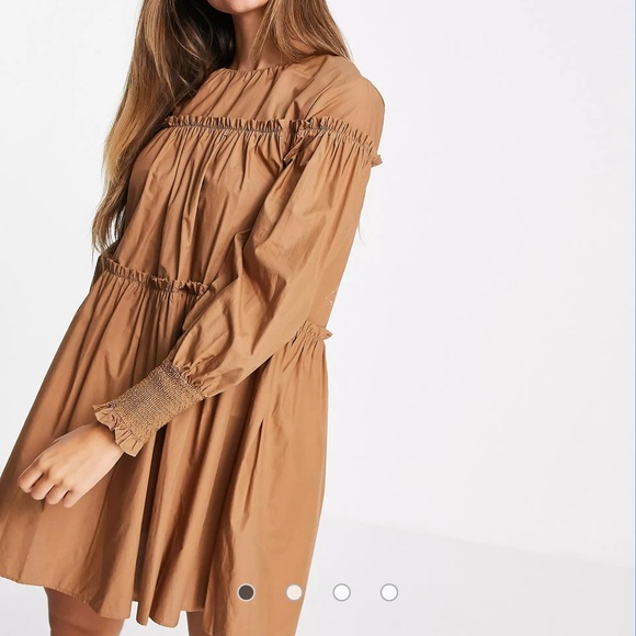 Mango | Dresses | Mango Puff Sleeve Poplin Dress In Camel | Poshmark